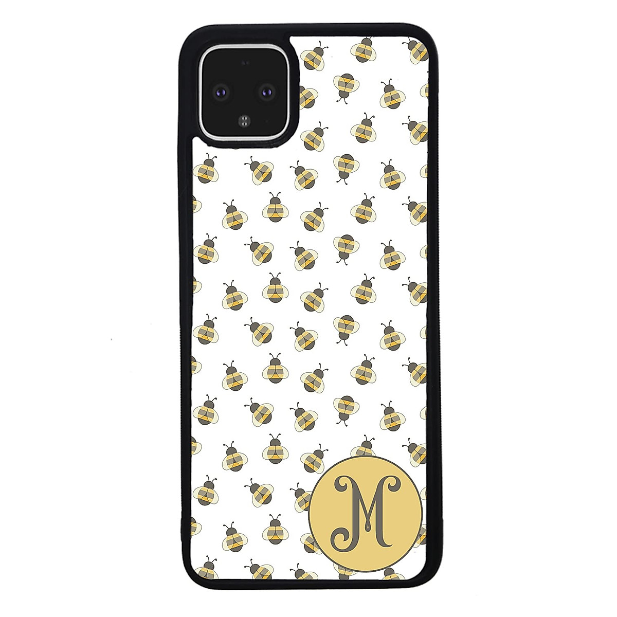 Honey Bumble Bee Personalized Black Rubber Phone Case Compatible With Google Pixel 8 Pro, 8a, 8, 7a, 7, Pixel 7 Pro, 6a, Pixel 6 Pro, 6, 5, 4a 5G, 4a 4G, 4, 4 XL, 3a, 3a XL, 3, 3 XL, 2 XL, 2