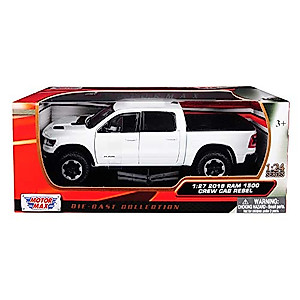 2019 RAM 1500 Rebel Crew Cab Pickup Truck White 1/24 Diecast Model Car by Motormax 79358