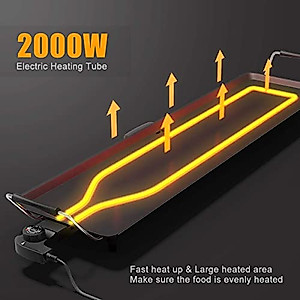 SIMOE 36 inch Electric Griddle Teppanyaki Grill, BBQ Smokeless Grills, 2000W Barbecue Griddles Table Top with Nonstick Surfaces and Adjustable 5 Temperature Setting, Indoor/Outdoor Grill