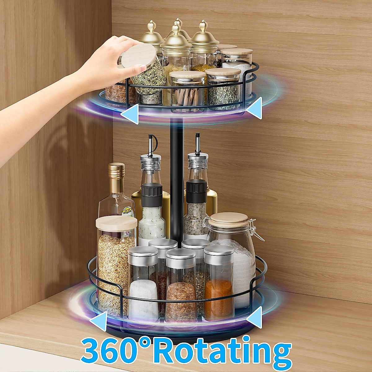 Lazy Susan Organizer Metal Steel Turntable, BOIVSHI 2 Tier Lazy Susan Spice Rack Organizer for Kitchen Cabinet, Table, Pantry, Bathroom, 10 Inch Black