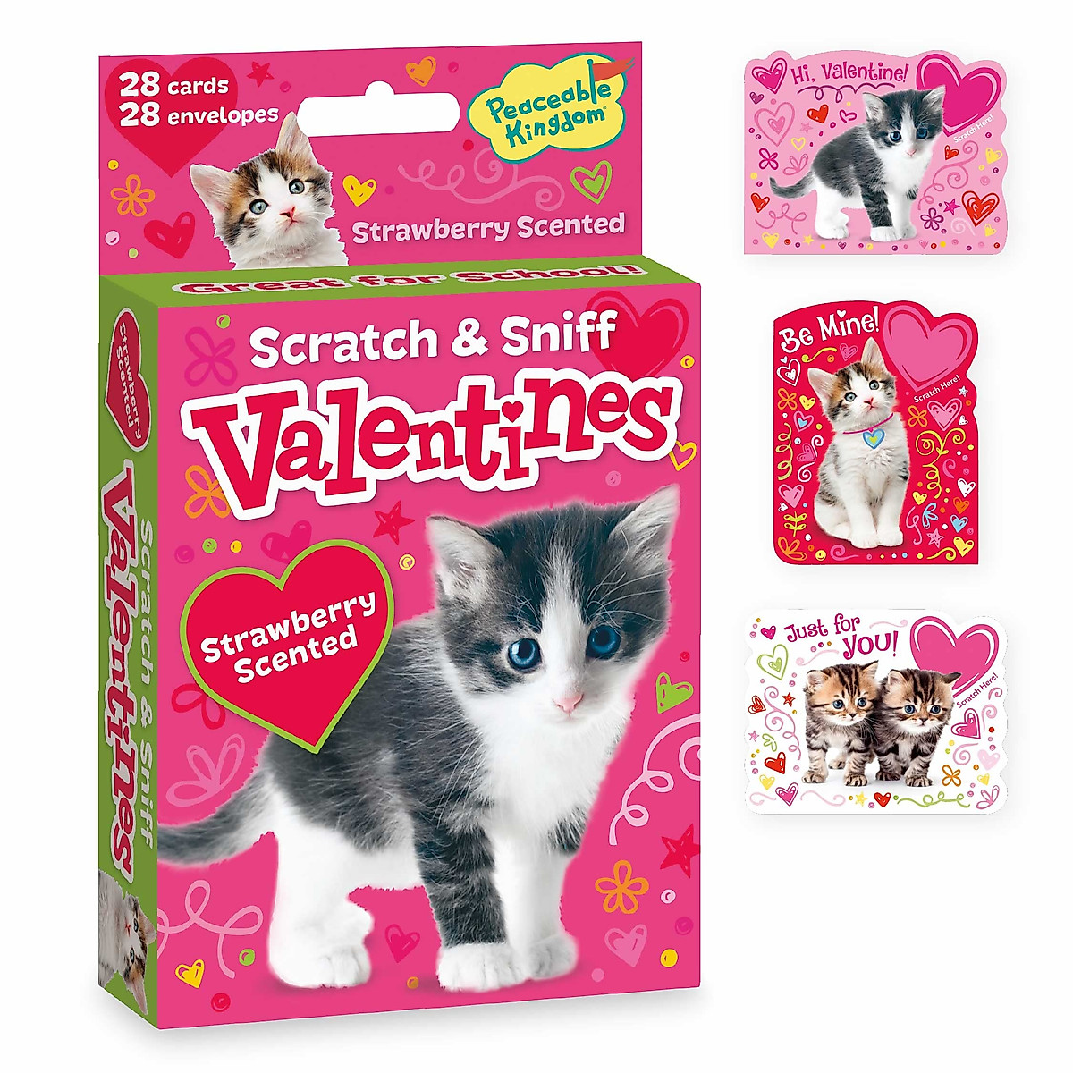 Peaceable Kingdom Scratch and Sniff Kitten Valentines - 28 Strawberry Scented Card Pack