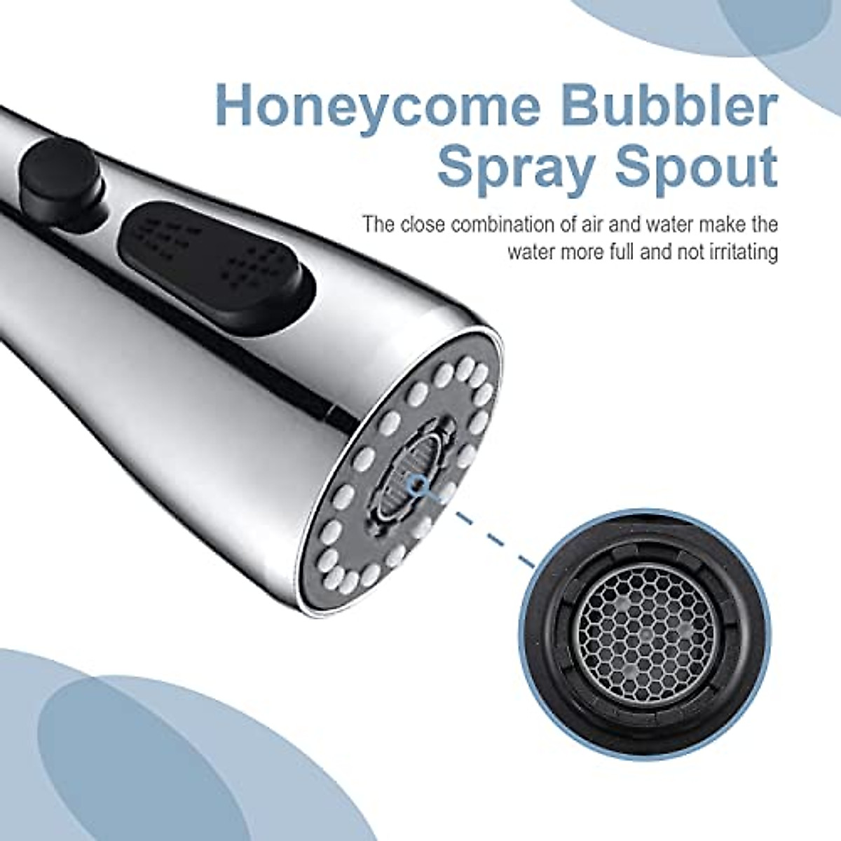 BANGPU Pull Out Faucet Sprayer Head Replacement 3 Function Kitchen Bathroom Sink Facuets Spray Nozzle Part Pull Down Spray Head for Kitchen Sink Faucets, Chrome Polished