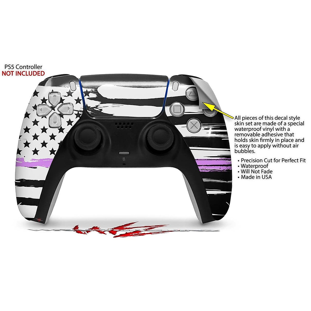 WraptorSkinz Skin Wrap compatible with Sony PS5 DualSense Controller Brushed USA American Flag Pink Line (CONTROLLER NOT INCLUDED)