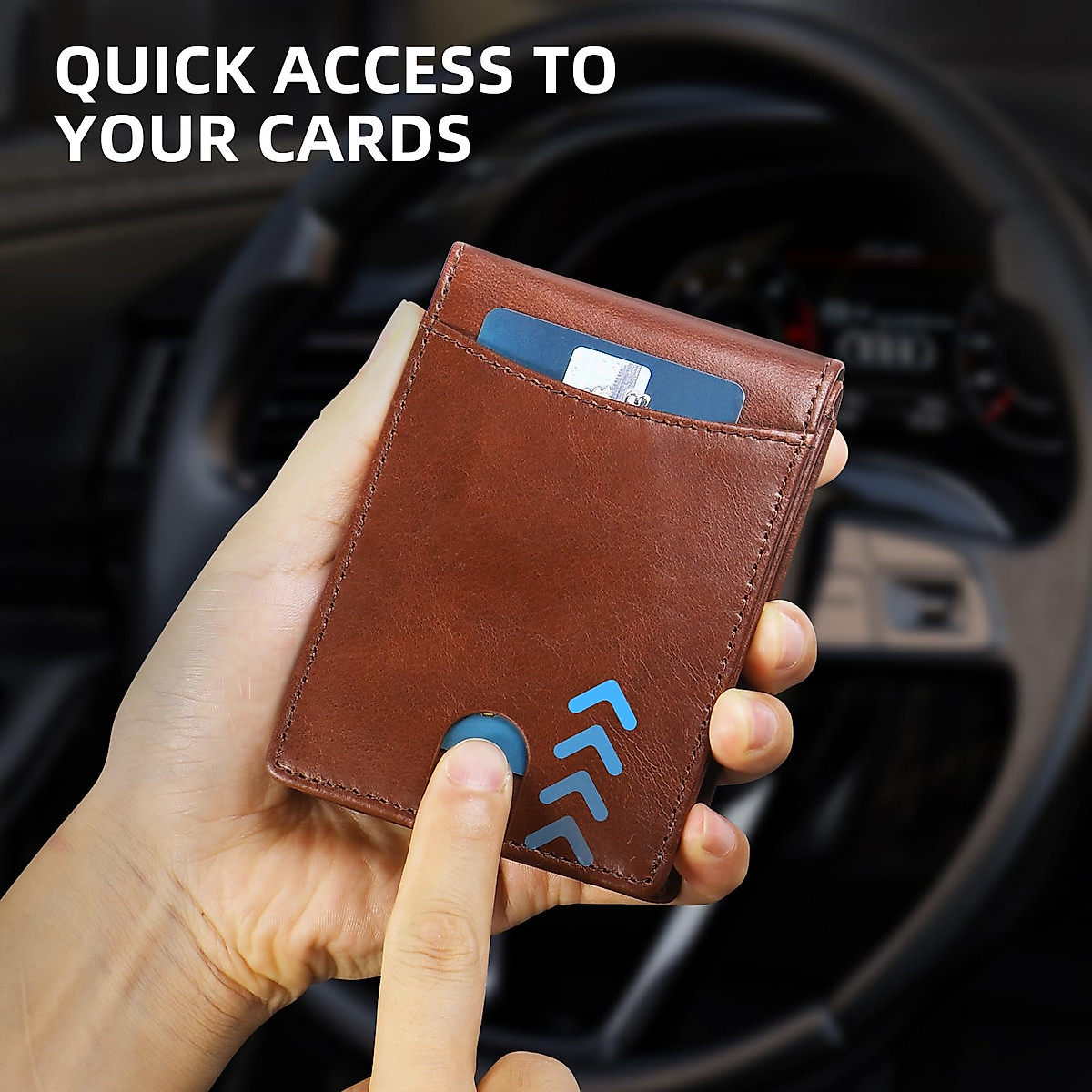 HLHGR Wallet with Airtag Holder，AirTag Wallet Men Genuine Leather Billfold RFID Blocking Wallet for Apple Air tag Brown (Airtag Not included