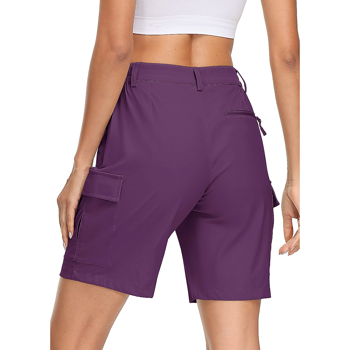 MAGCOMSEN Women's Hiking Shorts Lightweight Quick Dry Golf Shorts Pockets 7" Cargo Shorts Outdoor Casual Travel Purple Red, M