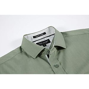 Alex Vando Mens Dress Shirts Wrinkle Free Regular Fit Stretch Rayon Button Down Shirt,Olivine,XL
