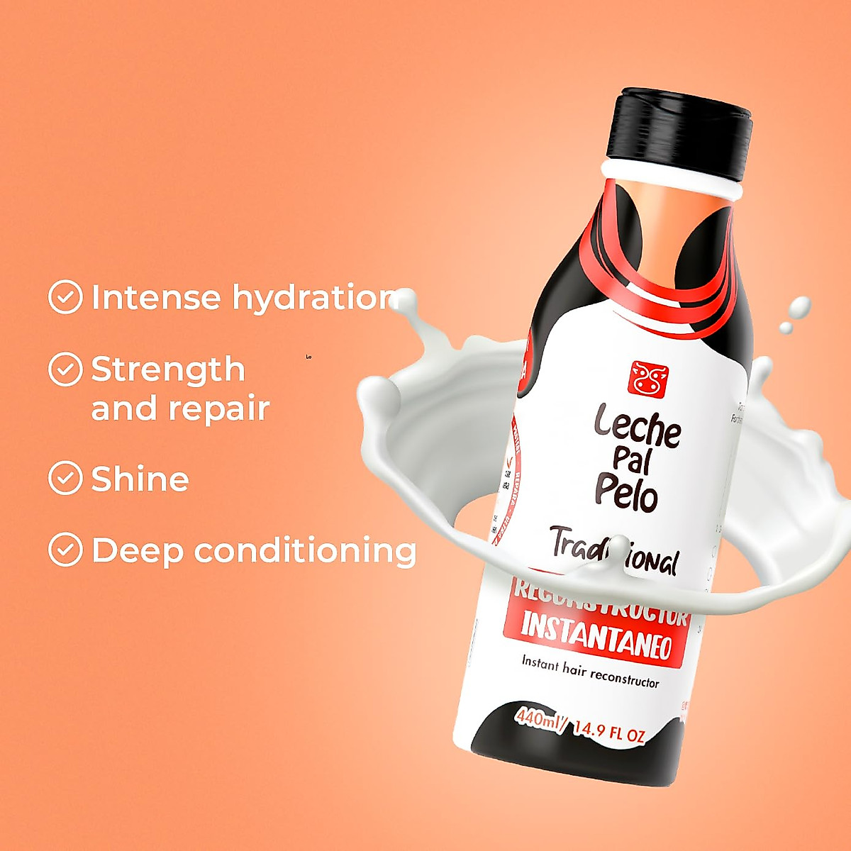 Leche Pal Pelo - Instant Hair Reconstructor Treatment with Soy, Wheat, Aloe and Avocado. Provides Intensive Hydration-14.9 Ounces. Tratamiento Reconstructor Con Soya, Trigo, Aguacate y Aloe