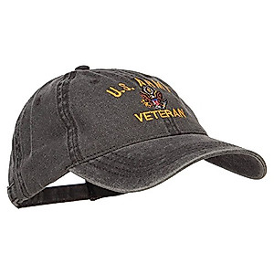 e4Hats.com US Army Veteran Military Embroidered Washed Cap - Black OSFM