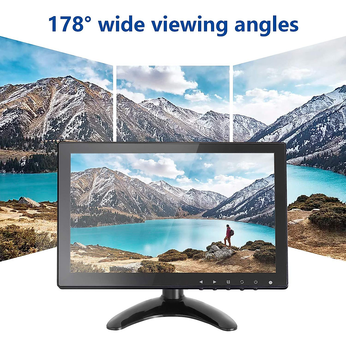 WHOLEV 10.1" LCD Rimless Monitor 1280x800 FHD Color Screen with AV VGA HDMI BNC USB Input Built-in Speaker 178° Wide Angle for Raspberry Pi Computer Display TV