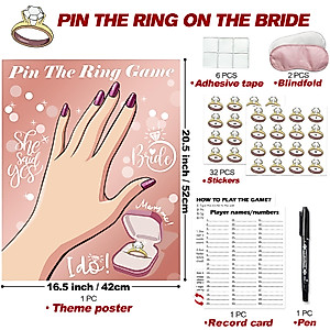 PARTYLOUD Bridal Shower Bachelorette Party Games, Pin the Ring on the Bride Game, Pin the Ring Game Bridal Shower Wedding Engagement Shower Games 32 Guests