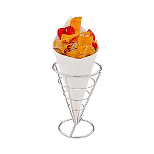 Restaurantware Conetek 10-Inch Eco-Friendly White Finger Food Cones: Perfect for Appetizers - Food-Safe Paper Cone - Disposable and Recyclable - 100-CT