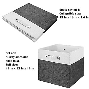 Vextronic Collapsible Cube Storage Bins, 13x13x13 Inch Fabric Large Storage Baskets with Handles, Foldable Storage Box for Closet Shelves, Toy Organizer and Clothes Storage (3 Pack, Grey & White)