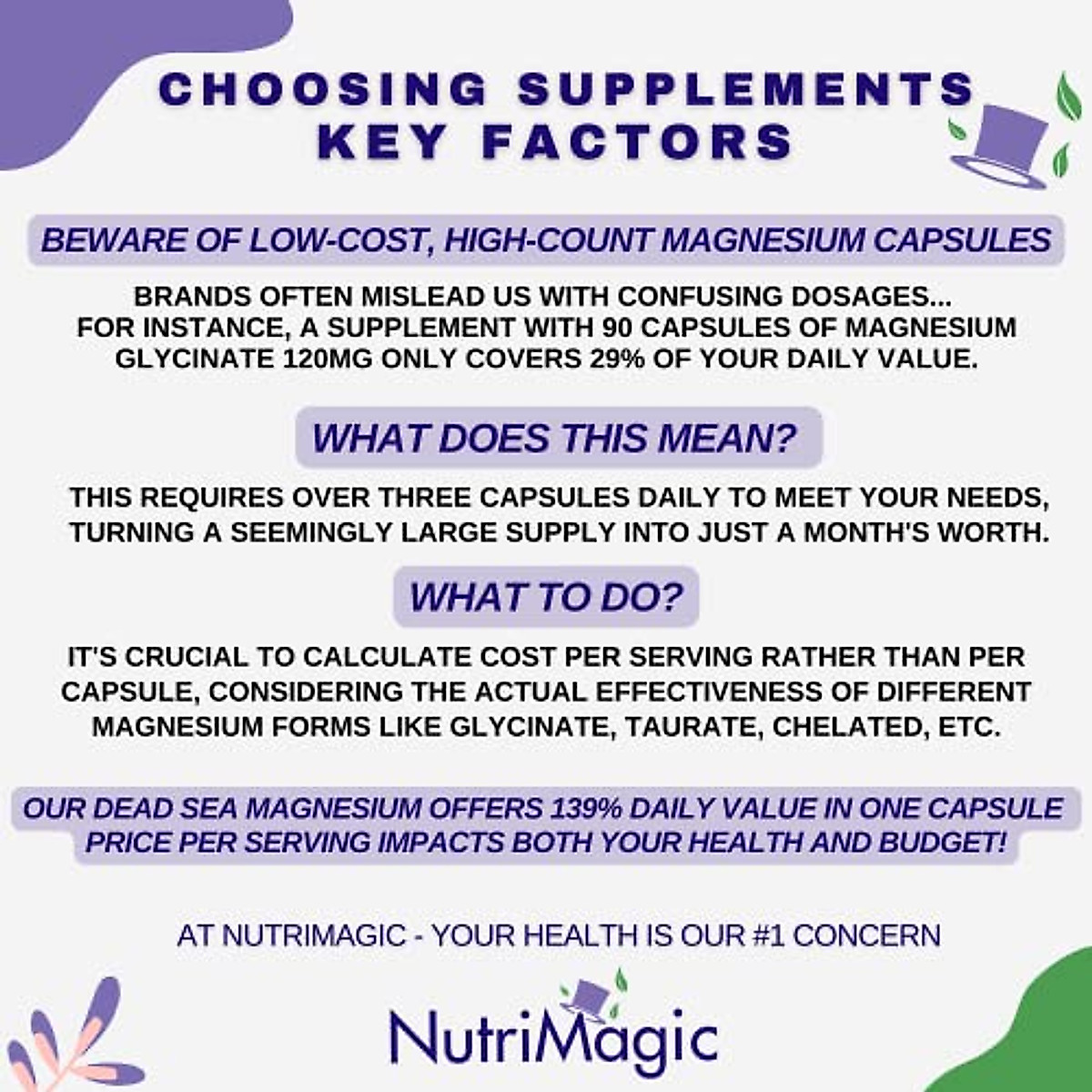 NutriMagic Elemental Magnesium 520mg Patented High Absorption, Natural Dead Sea Mineral Complex from Magnesium Oxide for Heart, Muscle, Bone, Brain Health Support, 1 Capsule Per Day, 60 Vegan Capsules