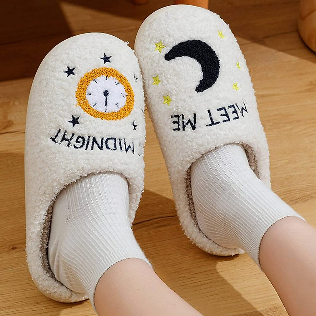 QQGB Meet Me at Midnight Slippers for Women Men Plush Fuzzy Cozy House Slippers Winter Warm Indoor Outdoor Shoes Meet Me-43-44