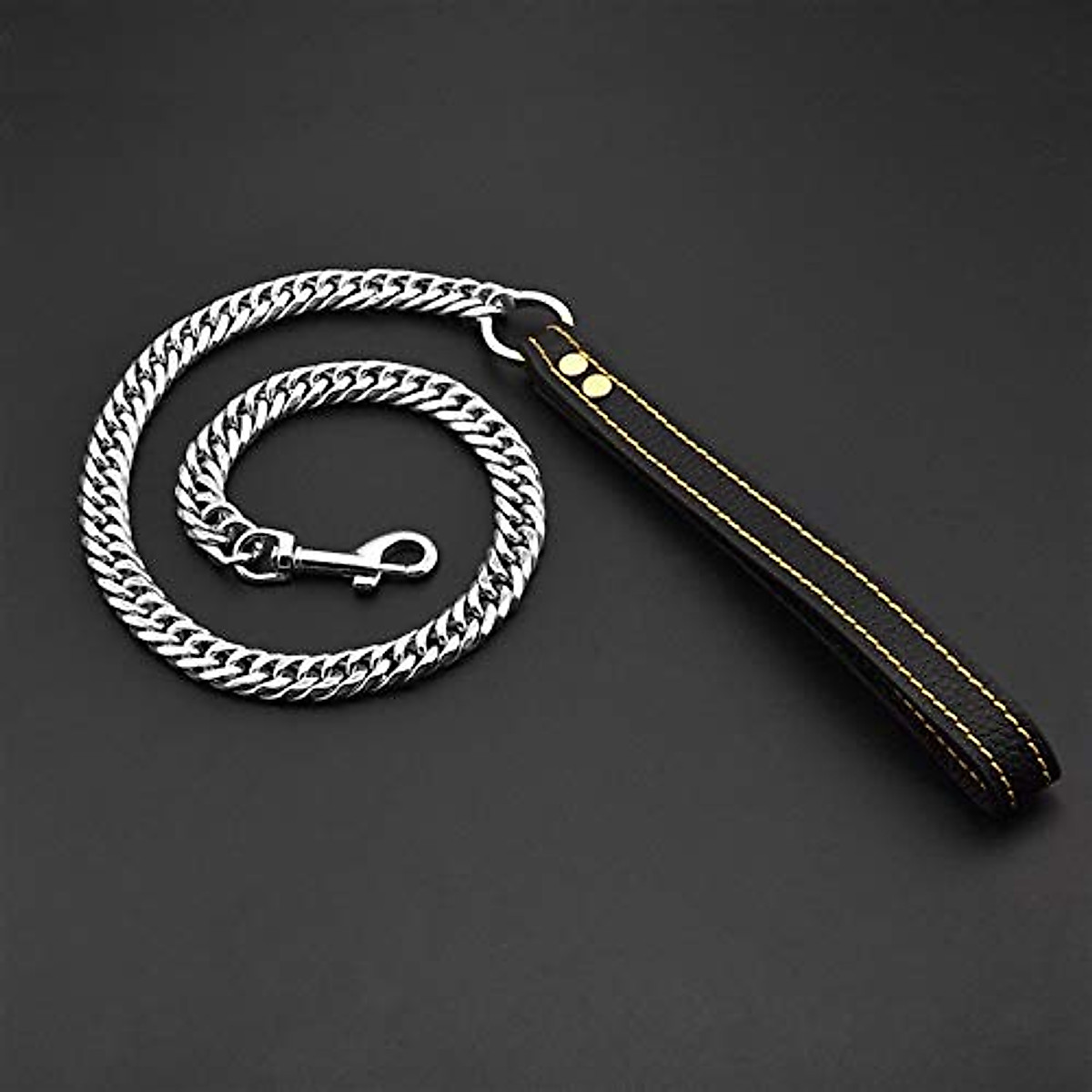 EZURI Traction Rope Pet Dog Leash Gold Chain Puppy Collar Necklace Stainless Steel Bulldog Collar Leash 17mm Small Middle Large Dog Leash (Color : A, Size : 1)