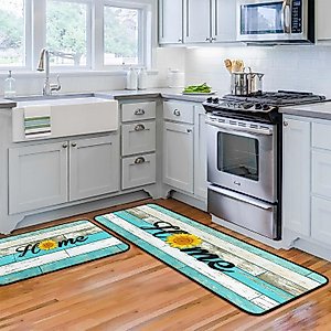flippana Teal Kitchen Rugs and Mats Non Skid Washable, Non-Slip Backing Kitchen Rug Set of 2 for Floor, Kitchen Decor Runner Rug Sets for Kitchen (17"x47.2"+17"x30", Teal)