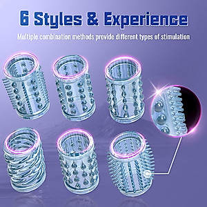 Sex Toys for Men, Penis Rings with 6 Elastic Textures Reusable, Male Sex Toys Cock Ring, Penis Sleeve for Enhance Erection Extended Time Cock Rings, Adult Sex Toys for Men and Couples…