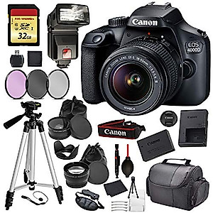 Canon EOS Rebel 4000D Digital SLR Camera with EF-S 18-55mm f/3.5-5.6 DC III Lens Kit Pro Accessory Bundle Package : 32gb Card + DSLR Bag + 57'' Tripod + More - (International Model) (No Warranty)