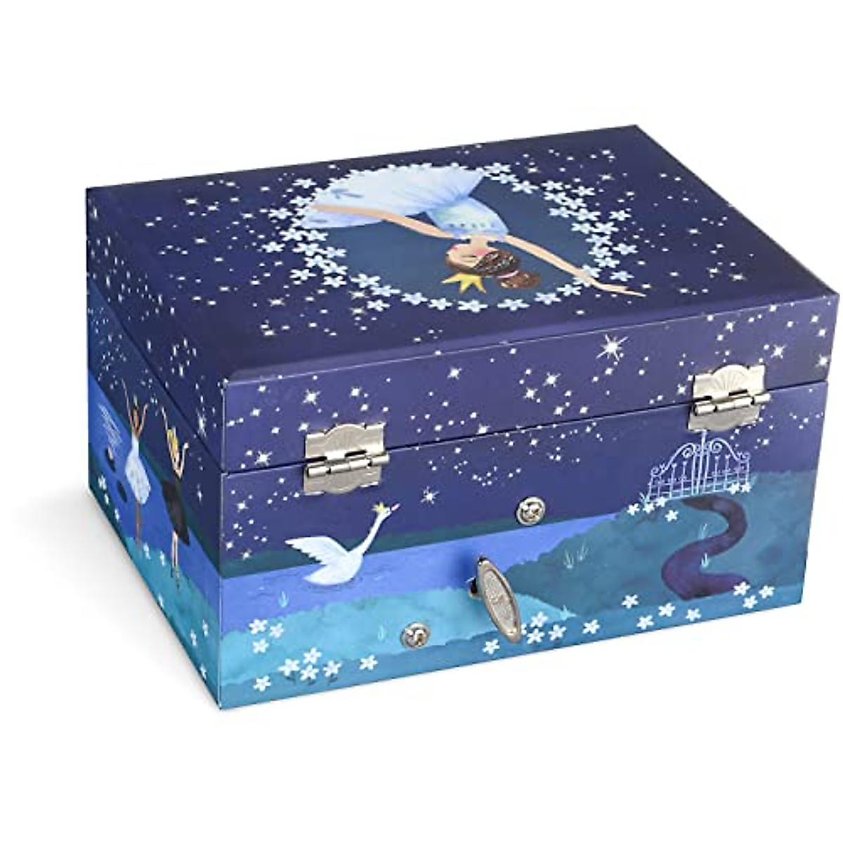 Jewelkeeper Girl's Musical Jewelry Storage Box with Spinning Ballerina, Glitter Design, Swan Lake Tune