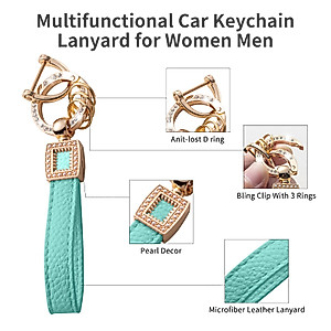 Gematay Microfiber Leather Car Keychain, Universal Car Key Fob Keychain Holder for Men and Women with 3 Keyrings, Anti-lost D-ring and Carabiner Clip, Mint green