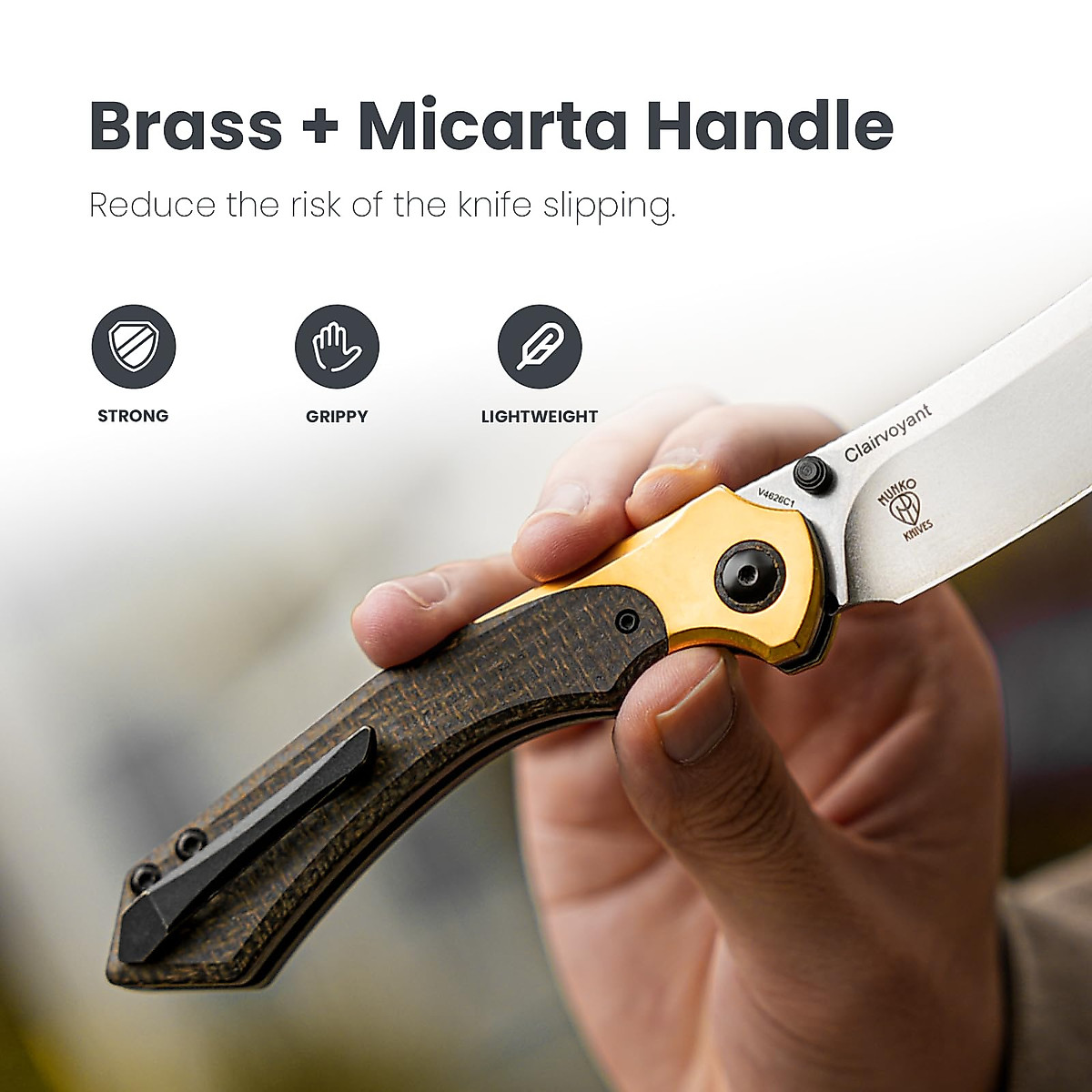 Kizer Clairvoyant EDC Pocket Knife 3.70 Inches 154CM Steel Folding Knife Tactical Survival Knife with Brass and Micarta Handle Small Hunting Knife Outdoor Tools V4626C1