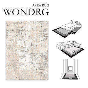 WondRg 8x10 Washable Area Rug Beige Grey Abstract Modern Living Room Bedroom Large Throw Rug Non Slip Soft Distressed Low Pile Neutral Indoor Floor Carpet for Dining Room Kitchen Office Entryway Decor