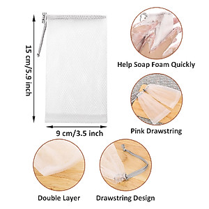 Cobahom 6 Pcs Mesh Soap Bag Mesh Foaming Net Soap Sack Bags Soap Handmade Soap Bubble Mesh Net Bags with Drawstring for Bath & Shower (Gray)