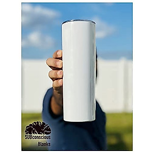 SUBconscious Blanks 20oz Sublimation Tumblers, Blank 4-Pack, Straight Skinny Drink Cups with 4 Reusable Plastic Straws and 4 Lids, Supports DIY Heat Transfers, Double Wall Stainless Steel, Travel Use