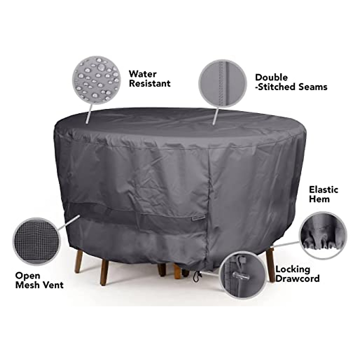 Covermates Round Accent Table Cover - Water-Resistant Polyester, Mesh Ventilation, Patio Table Covers-Charcoal