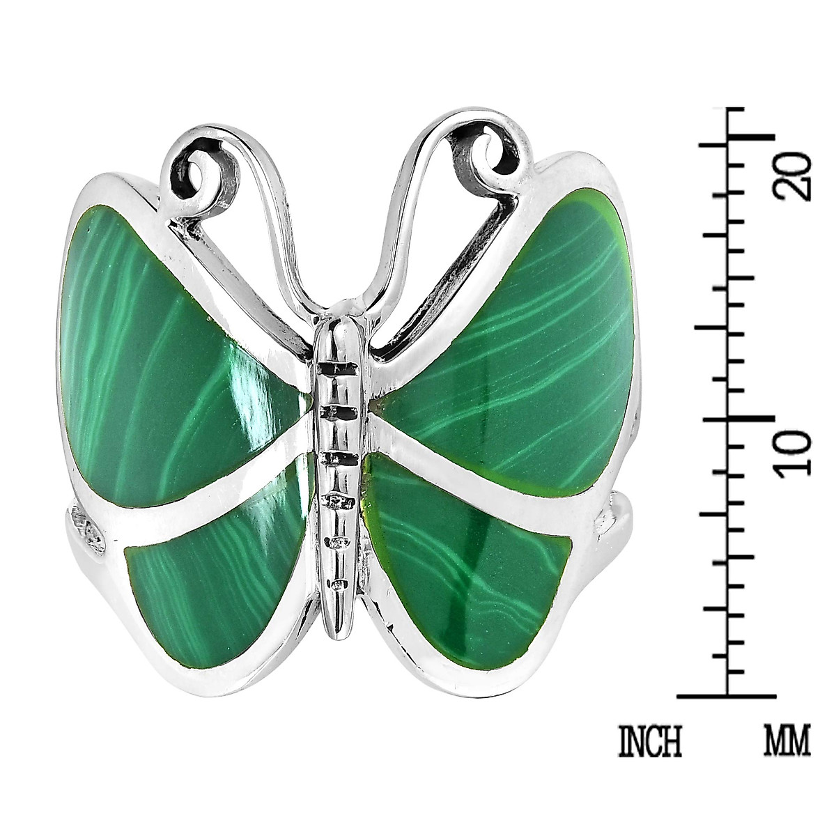 AeraVida Stunning Butterfly Motif Green Malachite Statement .925 Sterling Silver Ring | Statement Fashion, Promise Ring, Couple Unisex Ring | Size 9