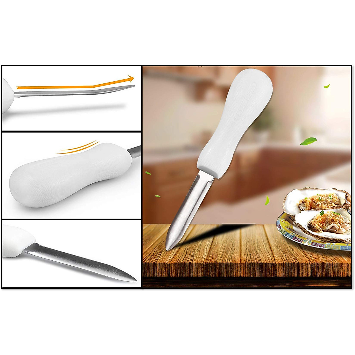 Zsirue Oyster Shucking Knife, 2.75" New Haven Style Oyster Shucker Clam Knife with Non-Slip Poly Handle, Seafood Opener Seafood Tools (Black)