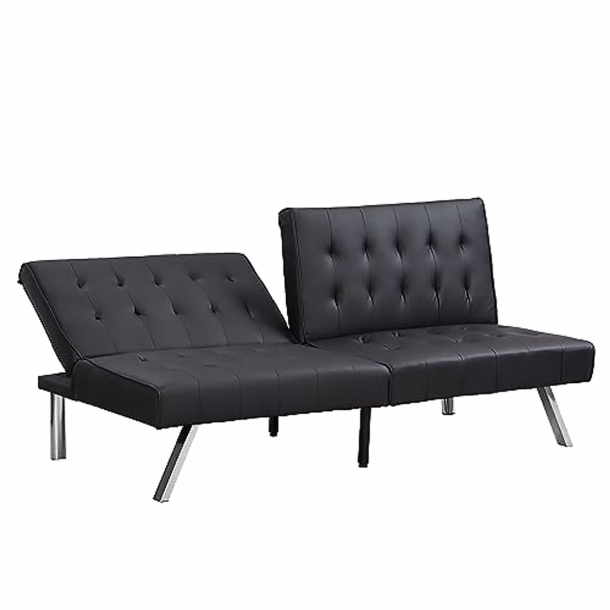 Penifun Convertible Folding Futon Sofa Bed Sleeper Couch for Living Room PU Leather Upholstered Loveseat, Solid Wood Frame/Stainless Leg, Black