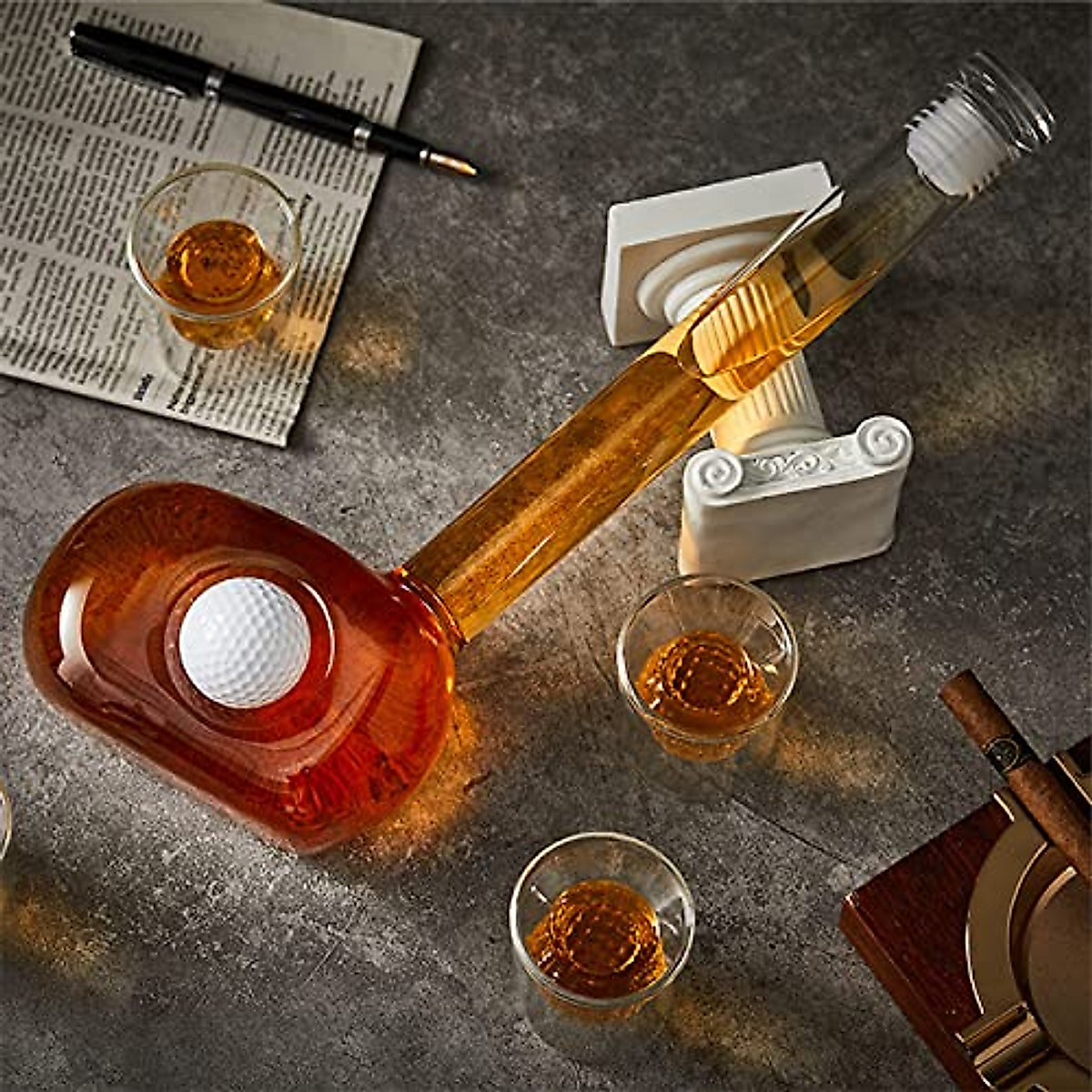 Golf Decanter Whiskey Decanter Set with 4 Golf Ball Whiskey Glasses - Unique Golf Gifts for Men - 750ML Golf Themed Liquor Decanters for Alcohol, Bourbon, Scotch, Vodka, Tequila, Wine