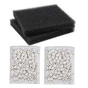 AFACYGN Aquarium Bio Filter Media Sponge with Ceramic Media Kit for ML350, Foam Filter Pad Inserts and Ceramic Ring for ML350 (2 Sponge + 2 Bag Ceramic Ring)