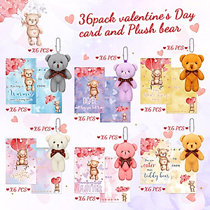 Crtiin 36 Pack Valentine's Day Gifts Cards for Kids with Mini Bears Animal Plush Toys Stuffed Keychain Bulk Valentines Classroom Exchange Card School Game Prizes Valentines Party Favors