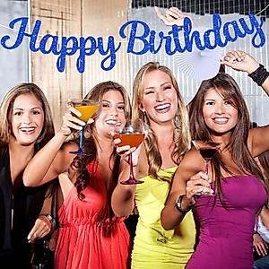 BEISHIDA Blue Happy Birthday Banner - NO DIY,10Feet,Pre-Strung-Glitter Happy Birthday Sign, Happy Birthday Garland,Happy Birthday Backdrop,Happy Birthday Decorations for Women
