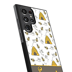 Honey Bumble Bee Personalized Black Rubber Phone Case Compatible With Samsung Galaxy S25 S25+ S25 Ultra S24 S24+ S24 Ultra S24FE, S23 FE S23+ Ultra S22 S22+