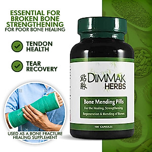Certified Organic Bone Mending Pills by Dimmak Herbs, Bone Fracture Healing Supplement, Bone Strengthening Pills, Chinese Medicine Herbs - 100 caps 500mg