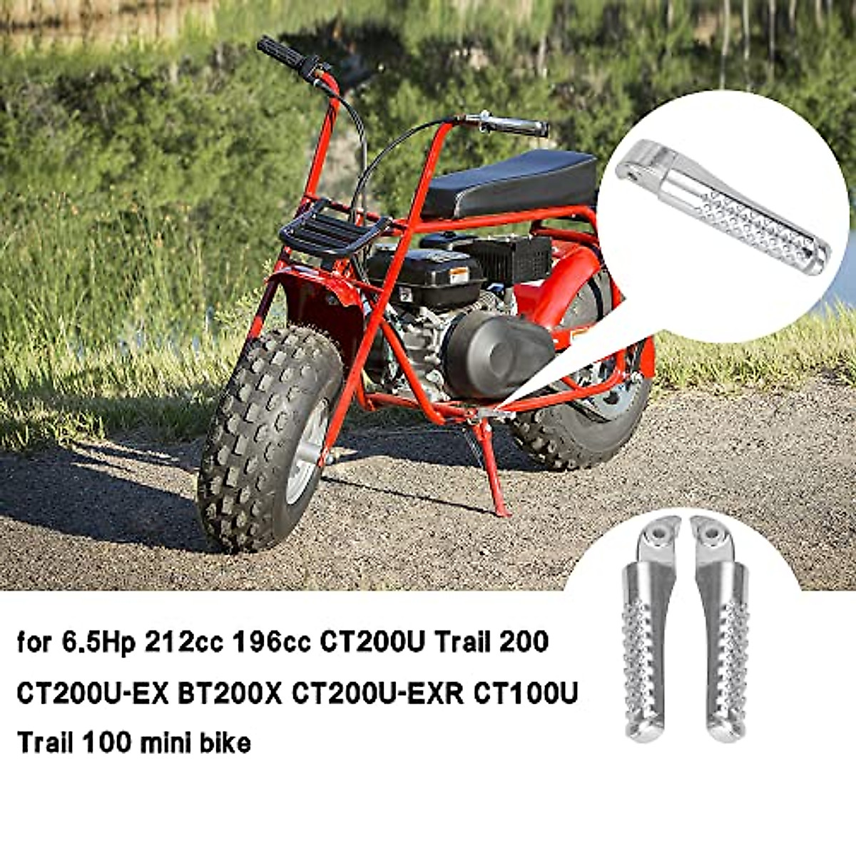 GREHUA Foot Pegs Footrest Bracket Set Assembly for 6.5Hp 212cc 196cc Coleman CT200U Trail 200 CT200U-EX BT200X CT200U-EXR CT100U Trail 100 Left Right Silver 2 pack Powersports Motor Mini Bike Parts