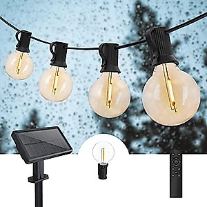 BRTLX 50FT Solar Outdoor String Lights,Shatterproof LED Patio Solar Lights with Remote Control Waterproof Hanging Indoor Outdoor Lights for Home Wedding Decor Party Backyard Lights