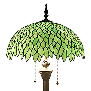 WERFACTORY Tiffany Floor Lamp Green Wisteria Stained Glass Standing Reading Light 16X16X64 Inches Antique Style Pole Corner Lamp Decor Bedroom Living Room Home Office S523 Series