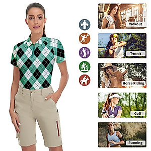 Women's Plaid Golf Shirt Short Sleeve Tennis Shirt Golf Polo Shirts Argyle Golf Tops Green Medium