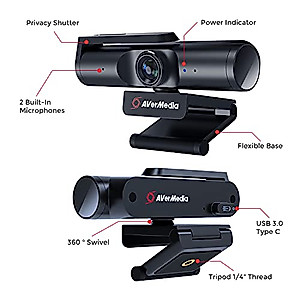 AVerMedia PW513L 4K Ultra HD USB Webcam with RGB Light, for Gaming, Streaming and Video conferencing. Works with OBS, Zoom, Teams and Skype. TAA/NDAA Compliant. [Special Edition]