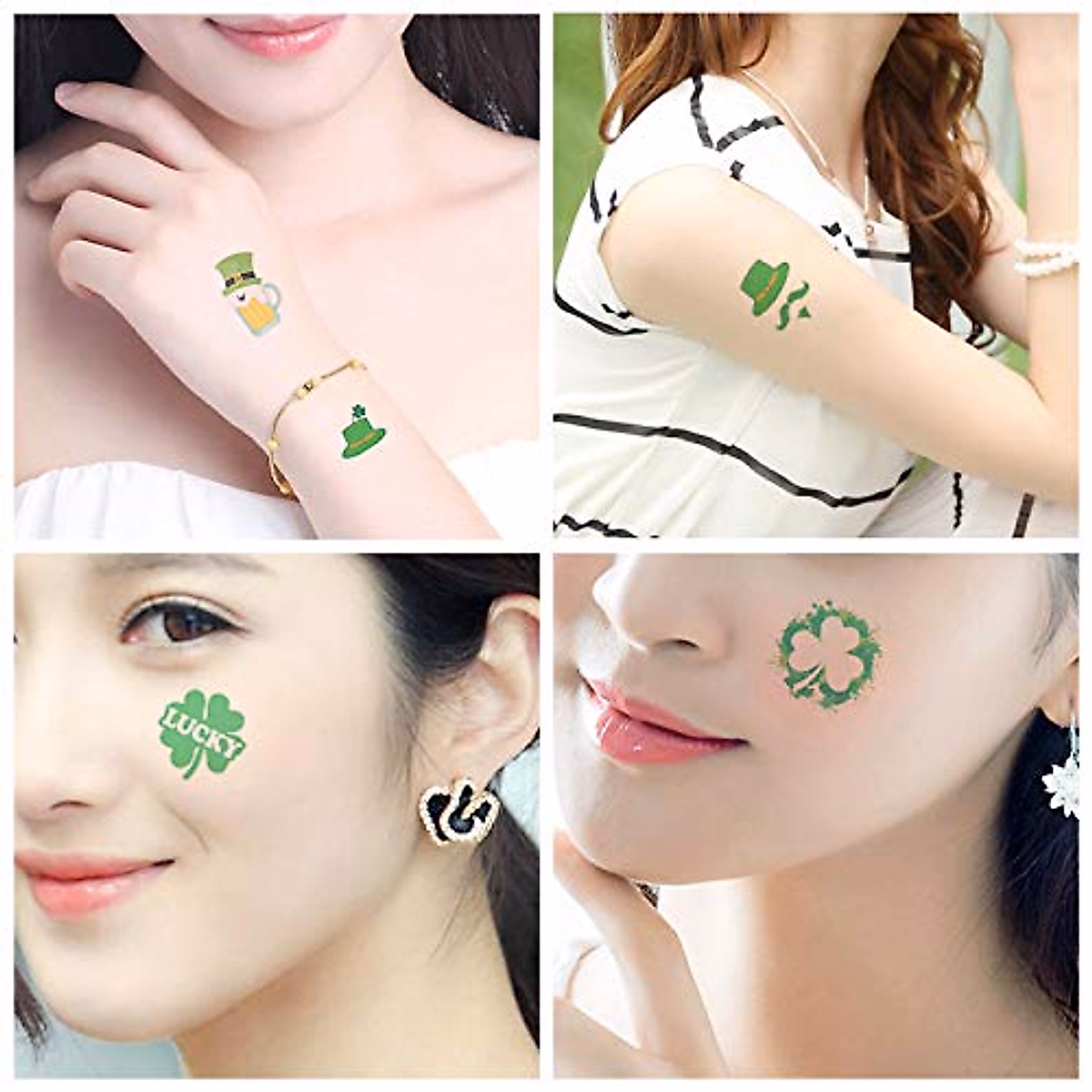 St. Patrick’S Day Tattoos Shamrock Temporary Tattoo Sticker Waterproof Clover Lucky Tattoos for Adults Kids Saint Patricks Day Costume Party Decor Supplies on Face Body 10 Sheets.