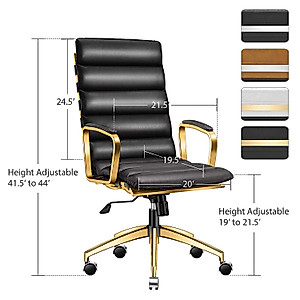 LUXMOD Office Chair, high Back Desk Chair for Removable Cover and Lumbar Support, Black Executive Chair, Ribbed Office Chair with Leather, Ergonomic Office Chair Leather Black