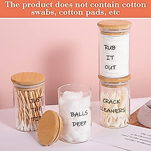Glass Qtip Holder Bathroom Set- 4 Pack 10 oz Damp-proof Apothecary Jars Canisters with Bamboo Lids Clear Farmhouse Qtip Holder Dispenser for Cotton Swabs, Pads, Balls, Floss, Vanity Makeup Organizer
