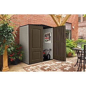 Rubbermaid Medium Vertical Resin Weather Resistant Outdoor Storage Shed, 5 ft. x 4 ft. , Putty/Canteen Brown, for Garden/Backyard/Home/Pool