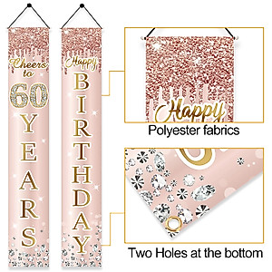 60th Birthday Decorations Door Banner for Women, Pink Rose Gold Cheers to 60 Years Birthday Backdrop Sign Party Supplies, Happy Sixty Birthday Porch Decor for Outdoor Indoor
