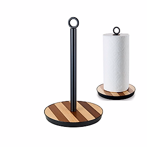 Paper Towel Holder, Paper Towel Holder Countertop with Heavy Weighted Multi-Color Wood Base for Standard or Jumbo-Sized Roll, Easy One-Handed Tear Standing Paper Towel Holders, Black