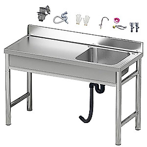 Commercial Restaurant Sink, Stainless Steel Utility Sink Free-standing Kitchen Sink, Double Bowl Restaurant Kitchen Sink Set with hot and cold water faucet for Restaurant, Cafe, Bar, Hotel